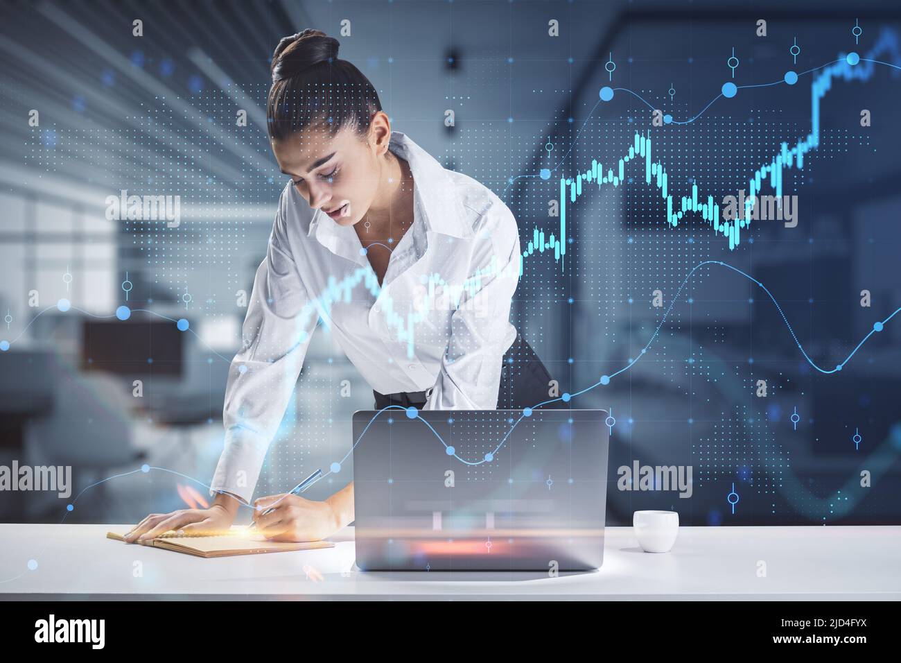 Financial analyzing and market forecast concept with young woman ...