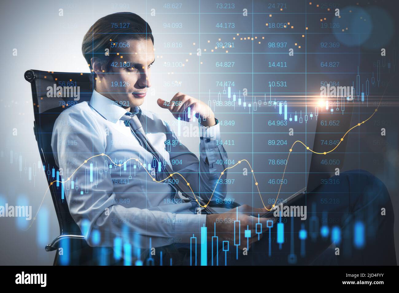 Forex market analyzing and investing concept with trader man in the ...