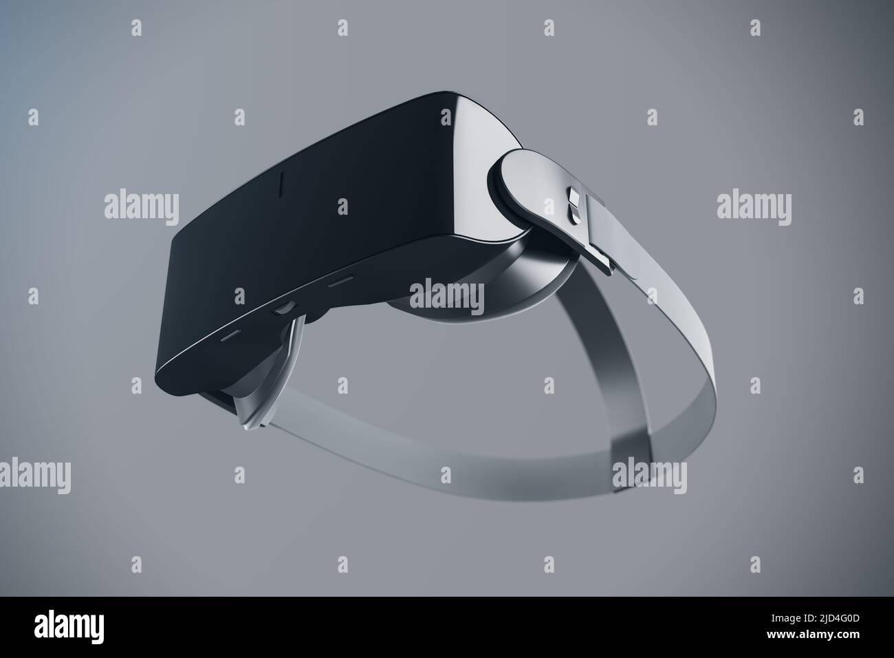 Bottom view on modern black VR helmet with on abstract dark background ...