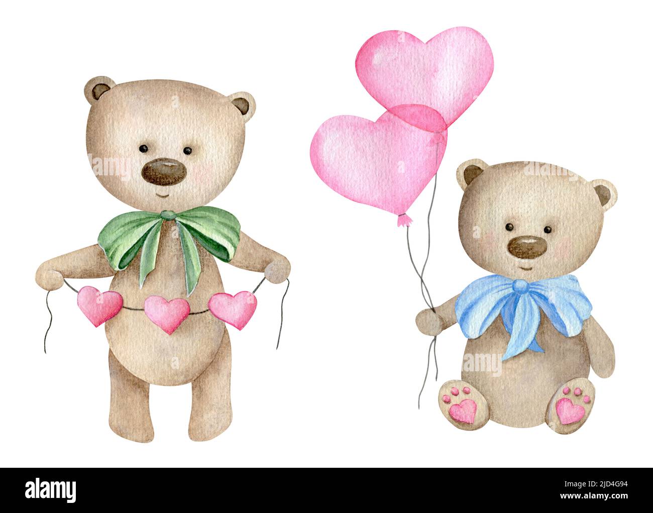 Cute Teddy Bear with hearts and ballons, Valentine's Day illustration ...