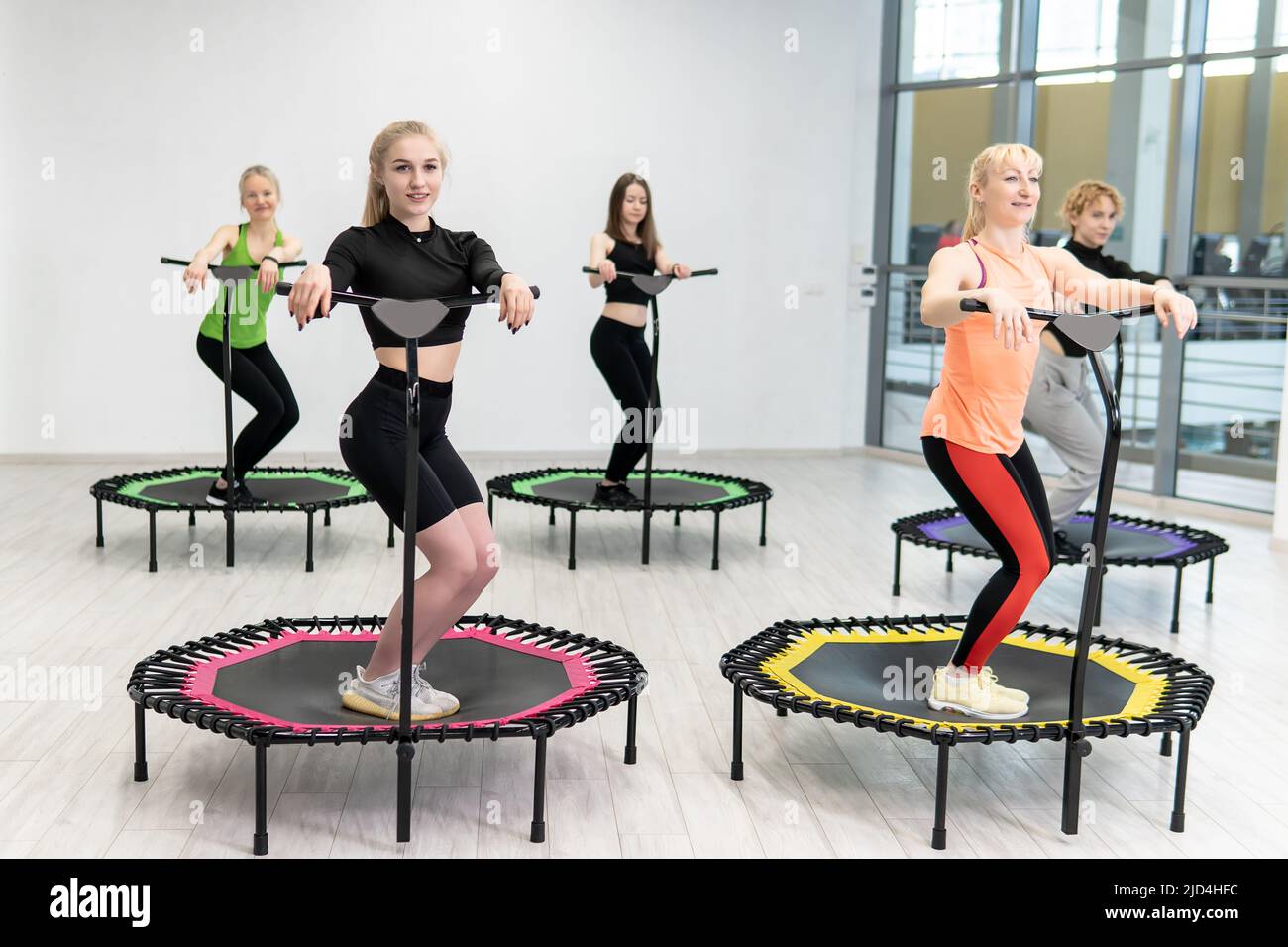 Fitness center group active trampoline friends youth health aerobic ...