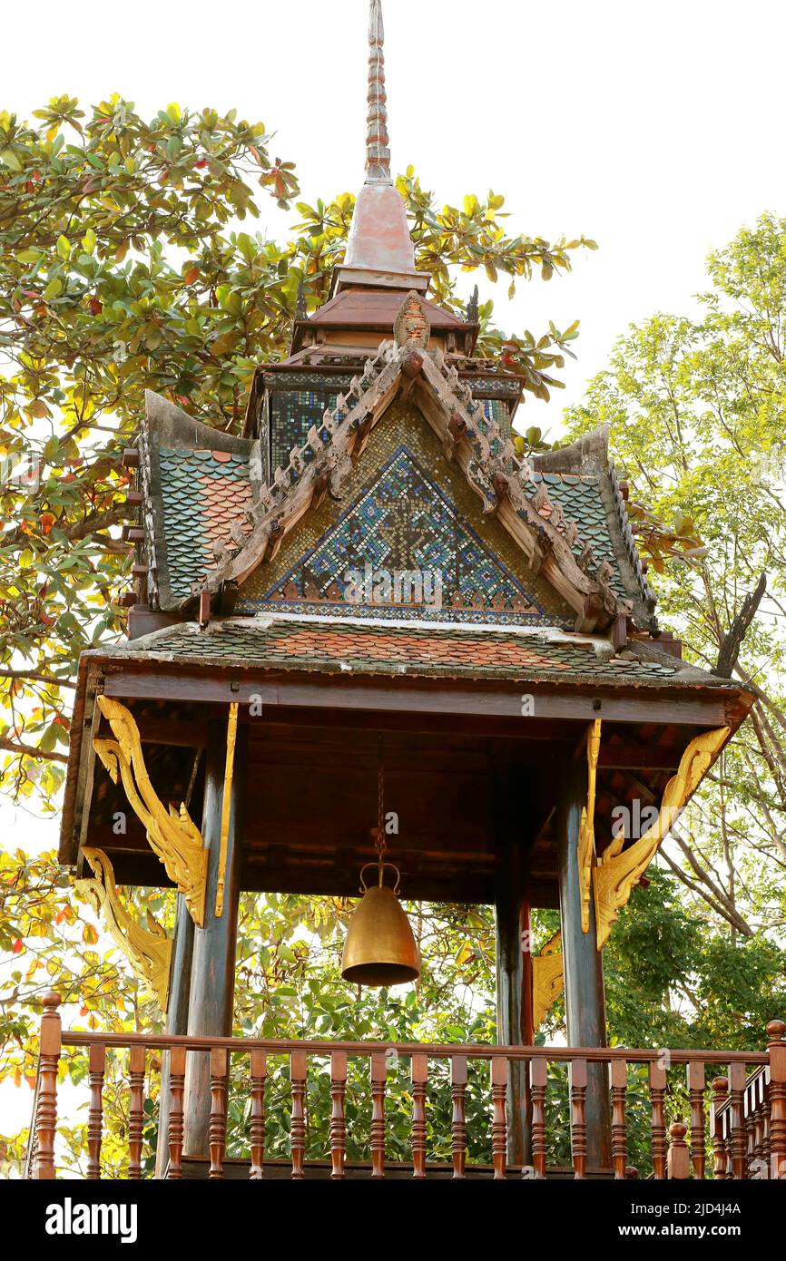 Ornate Wooden Bell Tower of Wat Chomphuwek Buddhist Temple, a National ...
