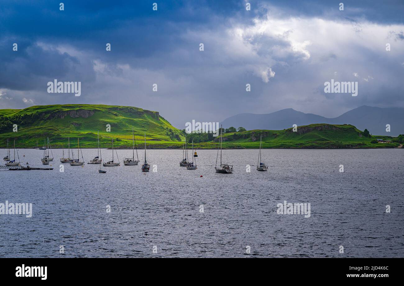Onboard the ferry from Oban to the Isle of Mull - Looking across the ...