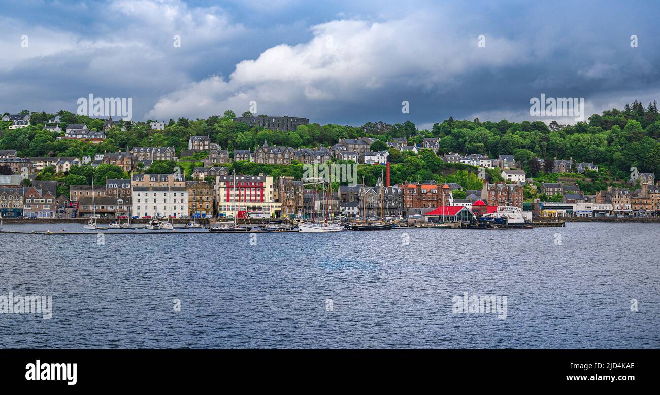 Onboard the ferry from Oban to the Isle of Mull - Looking back to the ...