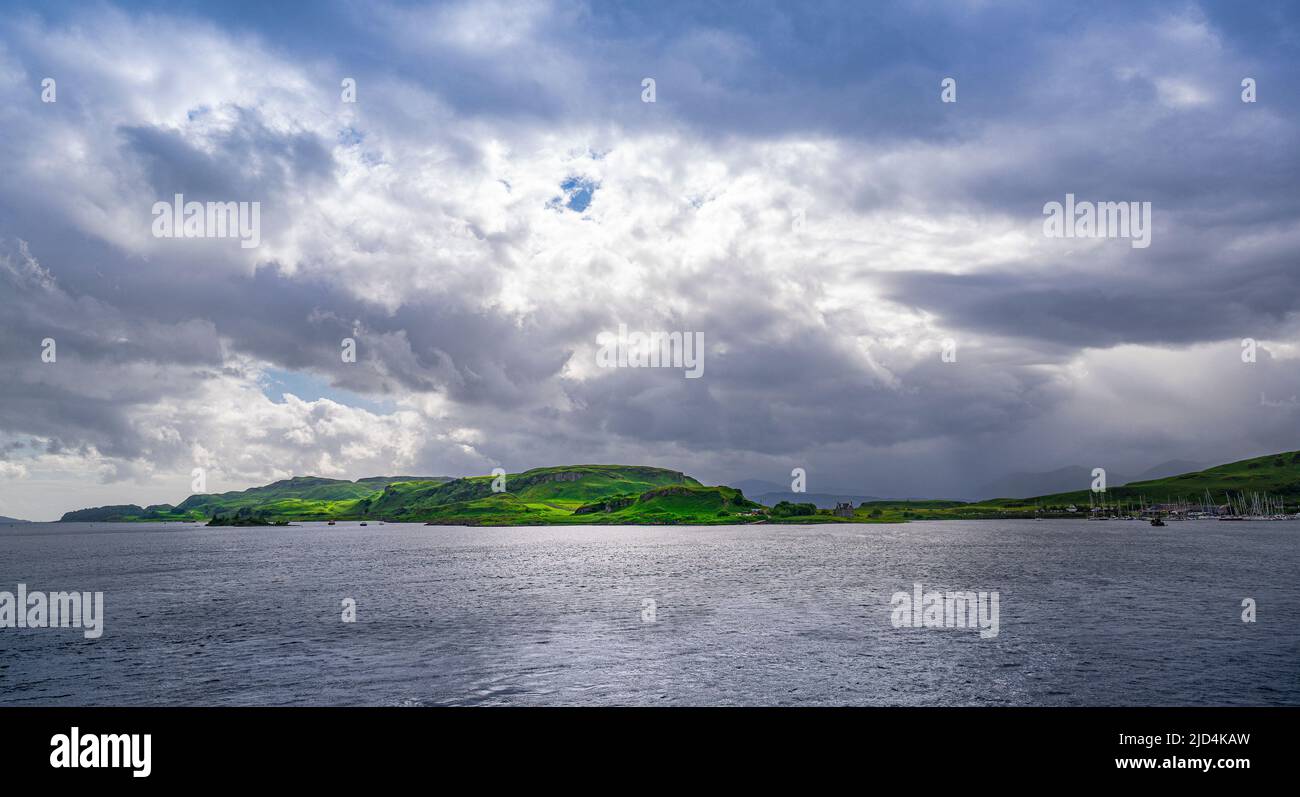 Onboard the ferry from Oban to the Isle of Mull - Looking across the ...