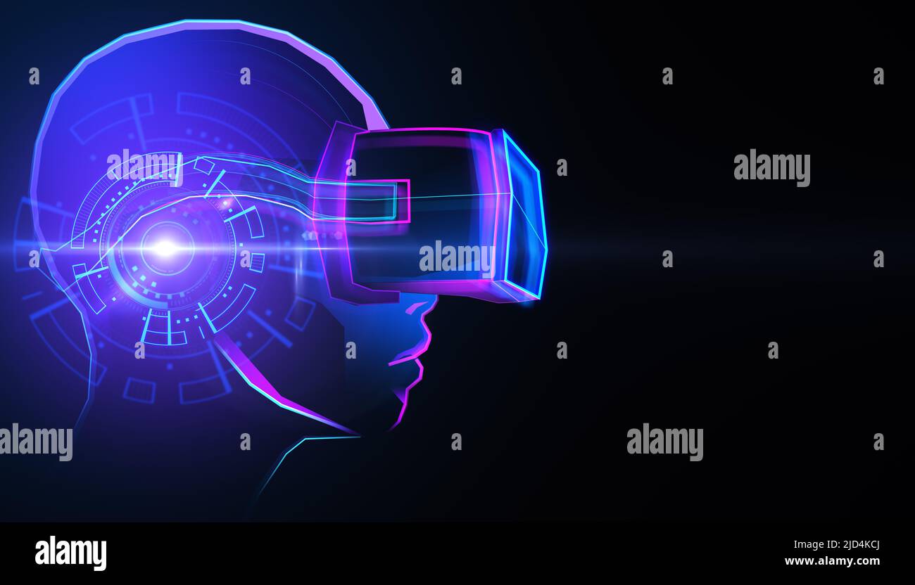 Artificial intelligence and virtual reality concept with side view on ...
