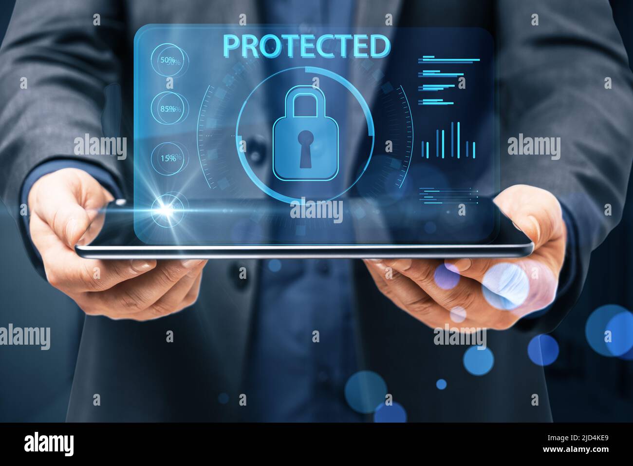 Protection and internet security concept with digital lock sign and ...