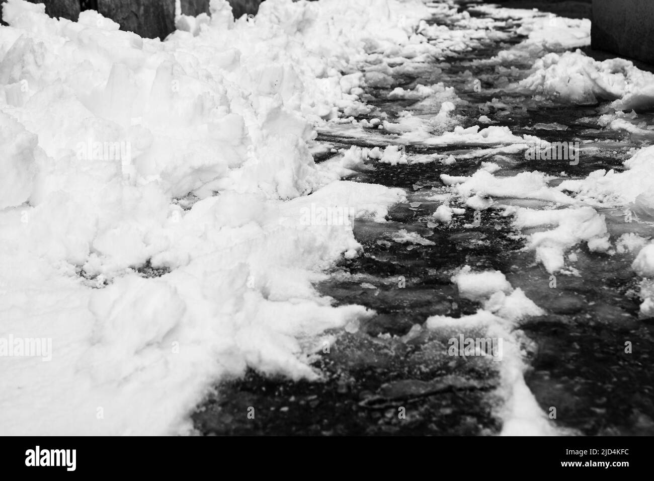 Snowy environment in the morning. Winter concept, frozen and snow ...