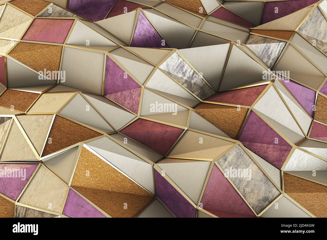 Modern art with abstract wallpaper: waving brown, pink and gold metal ...