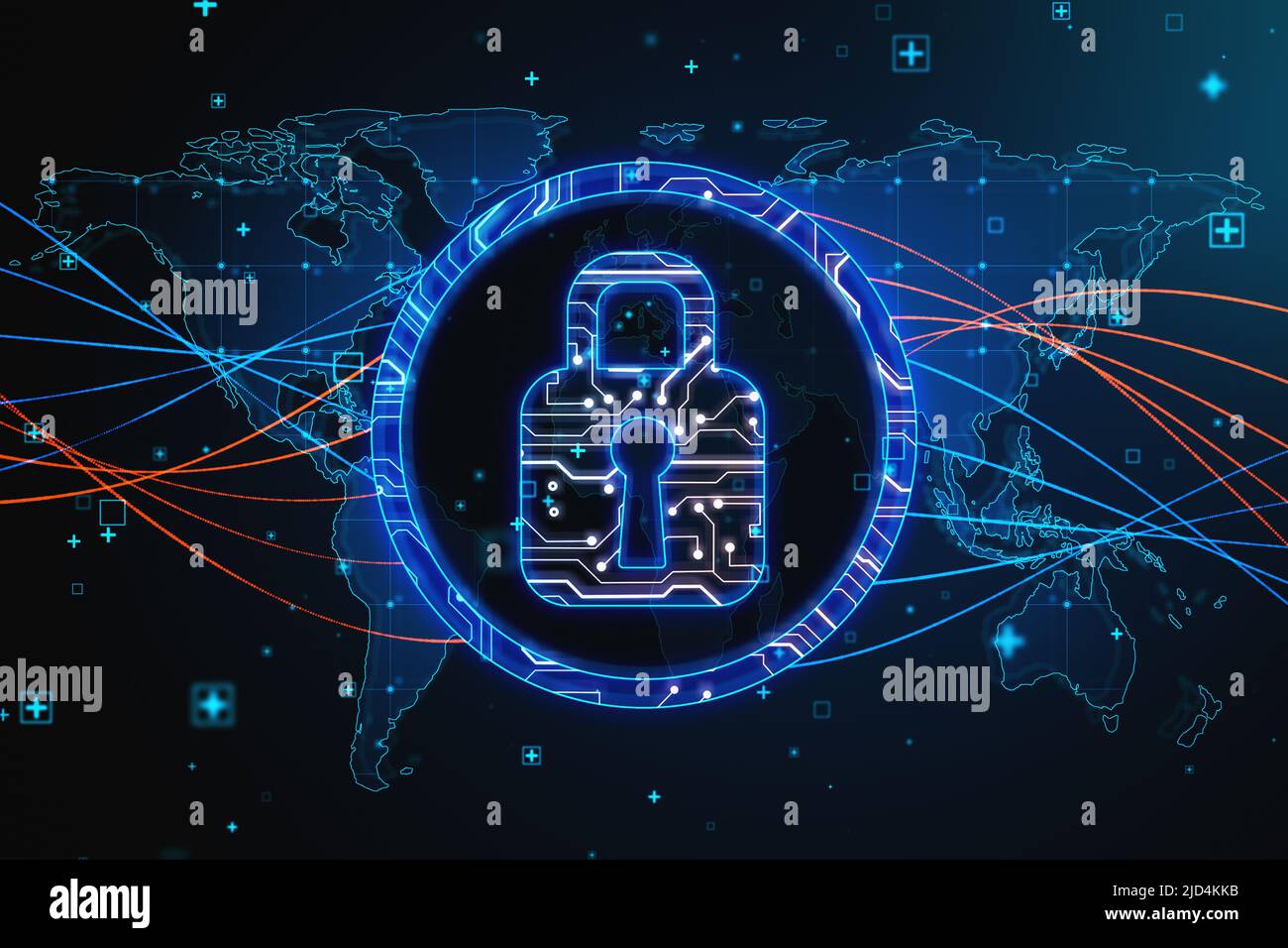 Blockchain and digital money security concept with glowing digital lock ...