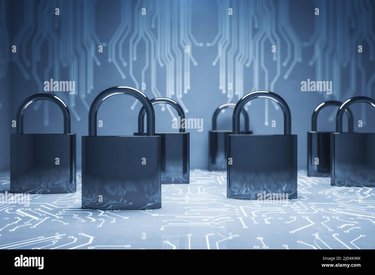 Data protection and cyber security concept with black glossy locks on ...