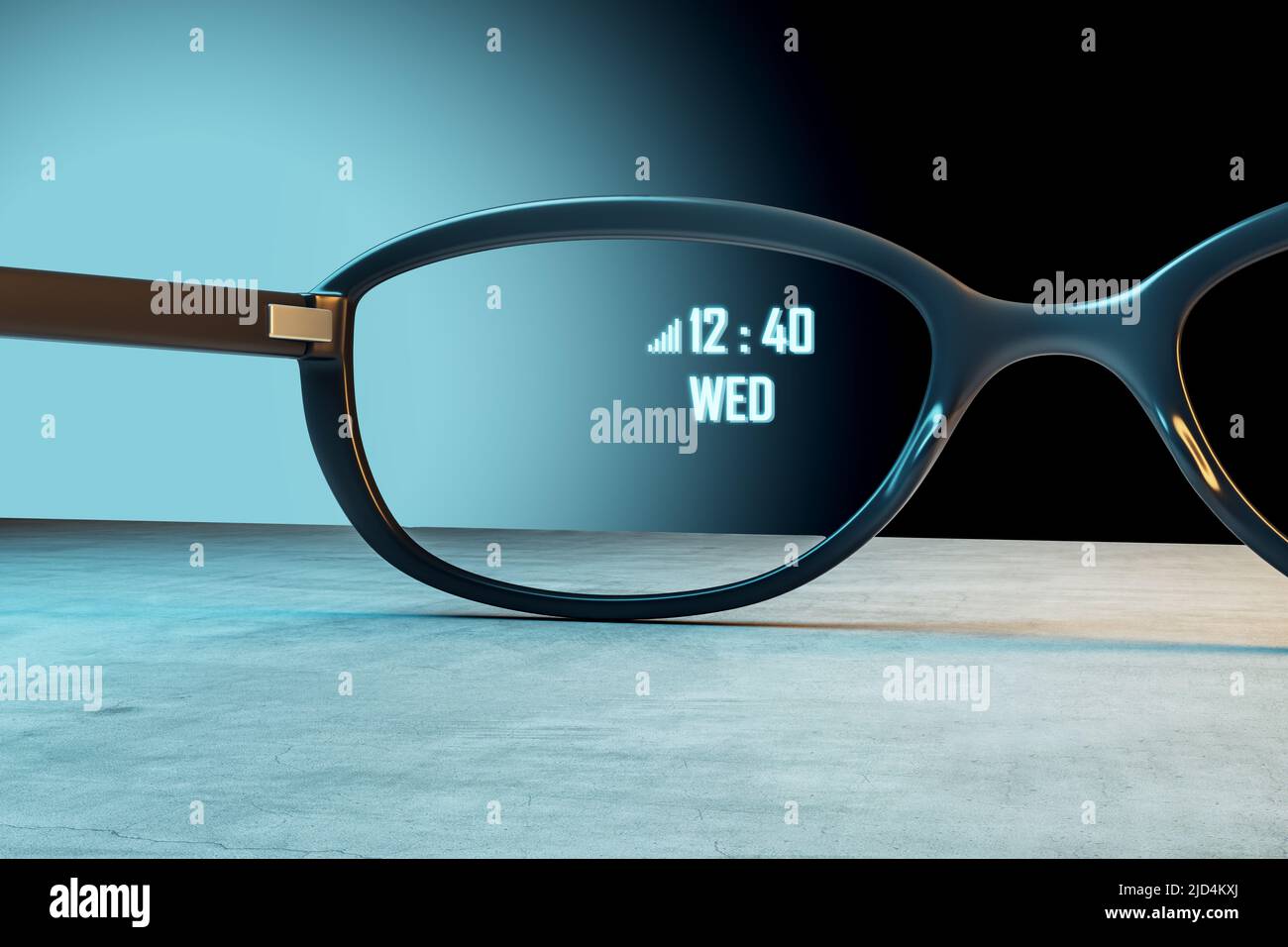 Modern gadget and augmented reality concept with digital time and date ...