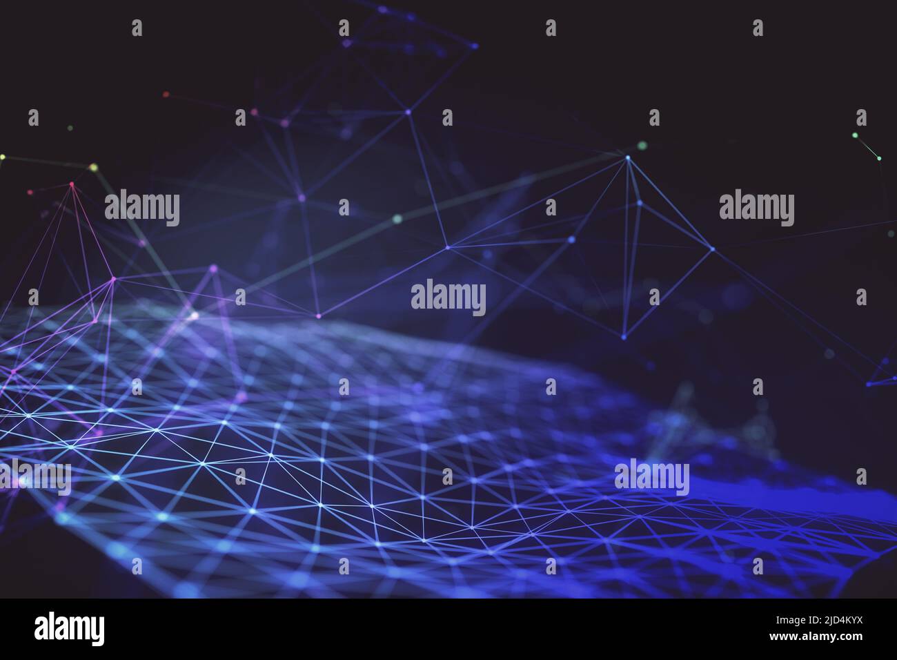 Abstract technology background with bright blue digital plexus. 3D ...