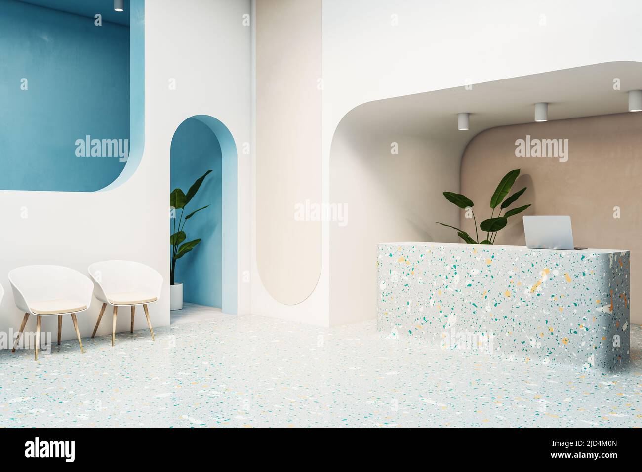 Side view on multi-colored reception table in modern interior design ...