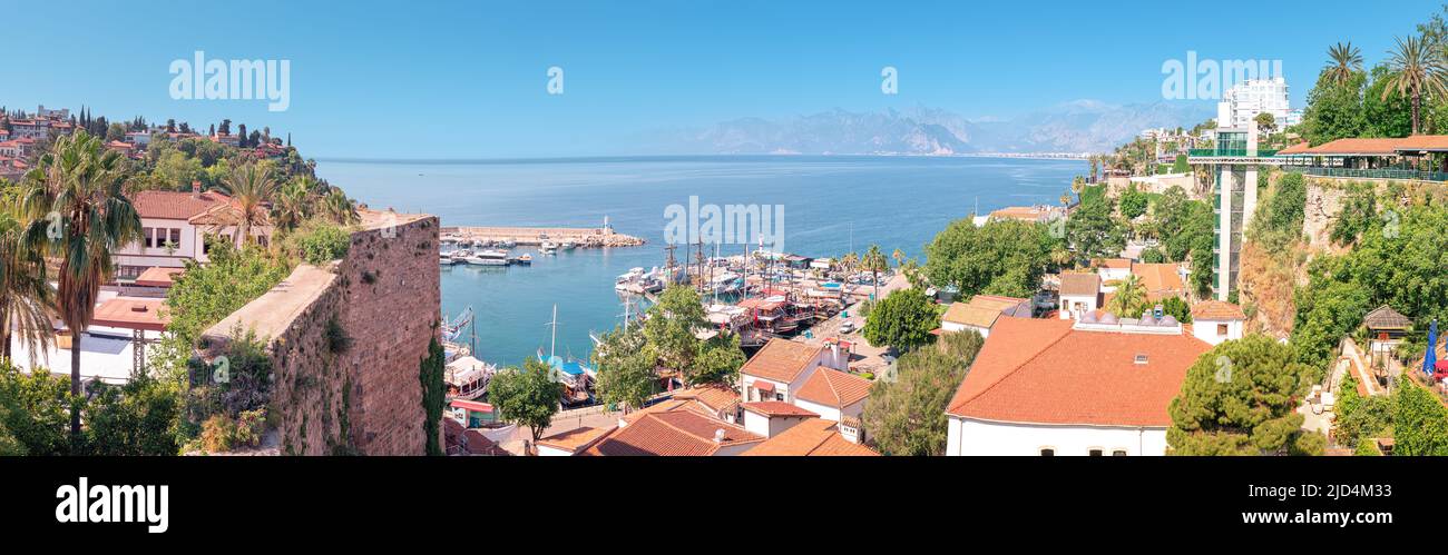 Aerial view of the picturesque bay with marina port with yachts near ...
