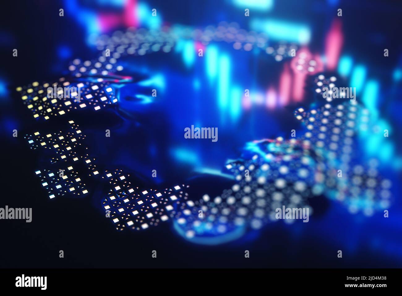 Abstract technology background with bright neon lights and shadows. 3D ...