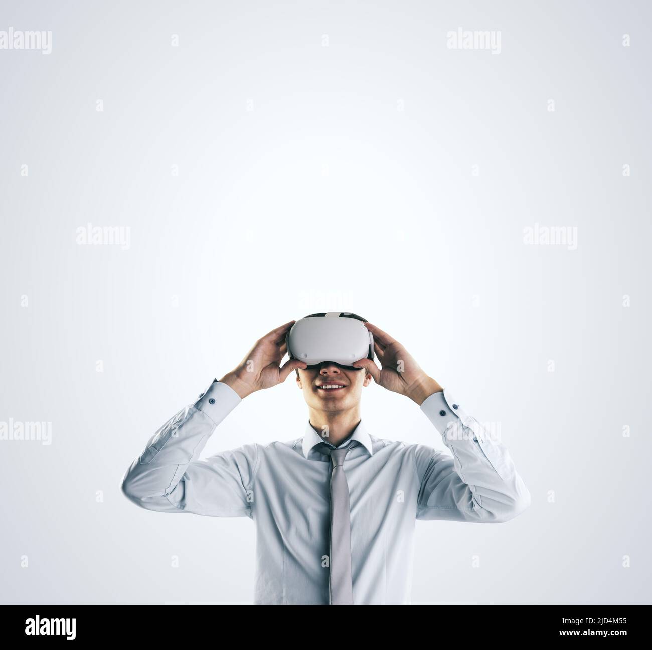 Virtual reality concept with young businessman gets new emotions in VR ...