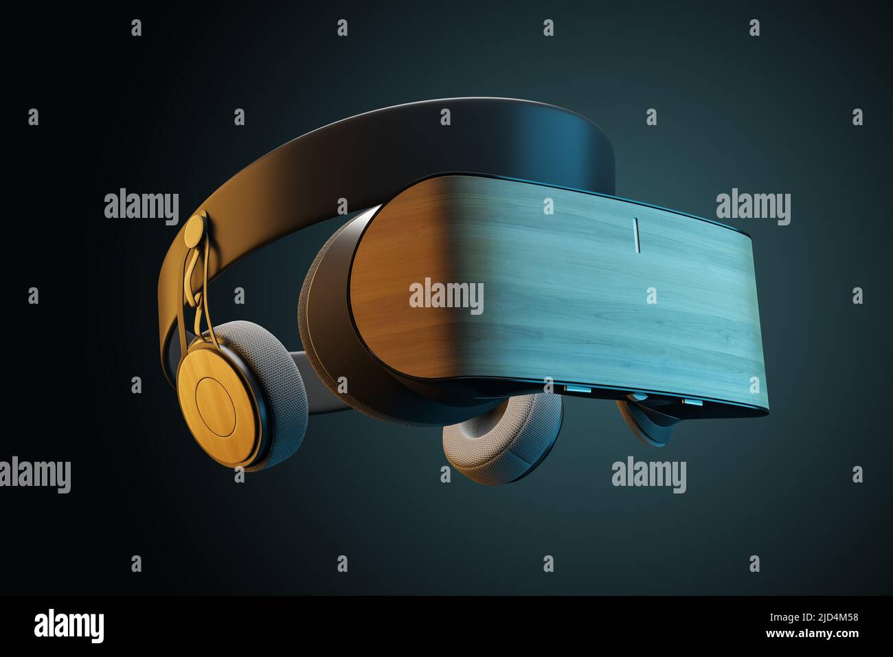 Virtual reality concept with custom made wooden decorated black VR ...