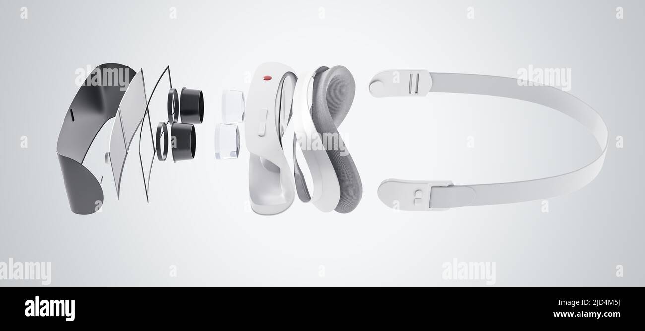Side top view on VR glasses components on light wallpaper, virtual ...
