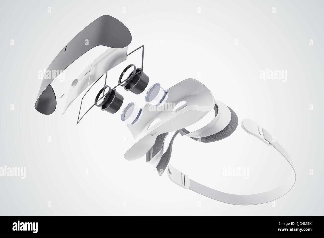 Virtual reality concept with bottom view on VR headset components on ...