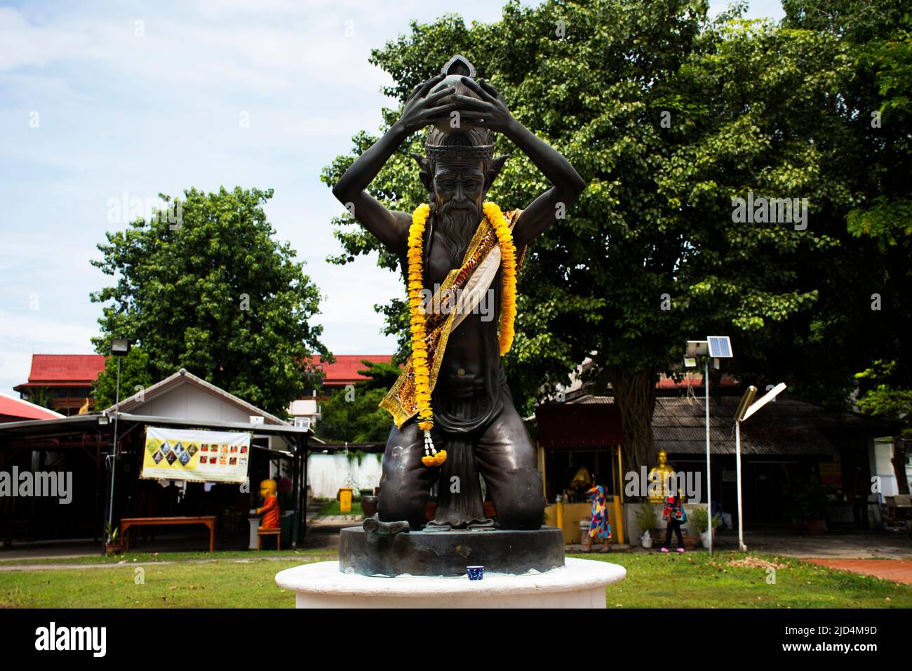 Ancient hermit or antique ruin eremite statue for thai people traveler ...