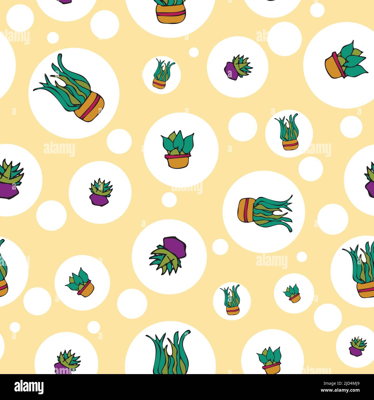 Vector white background plant in pot, succulents seamless pattern ...