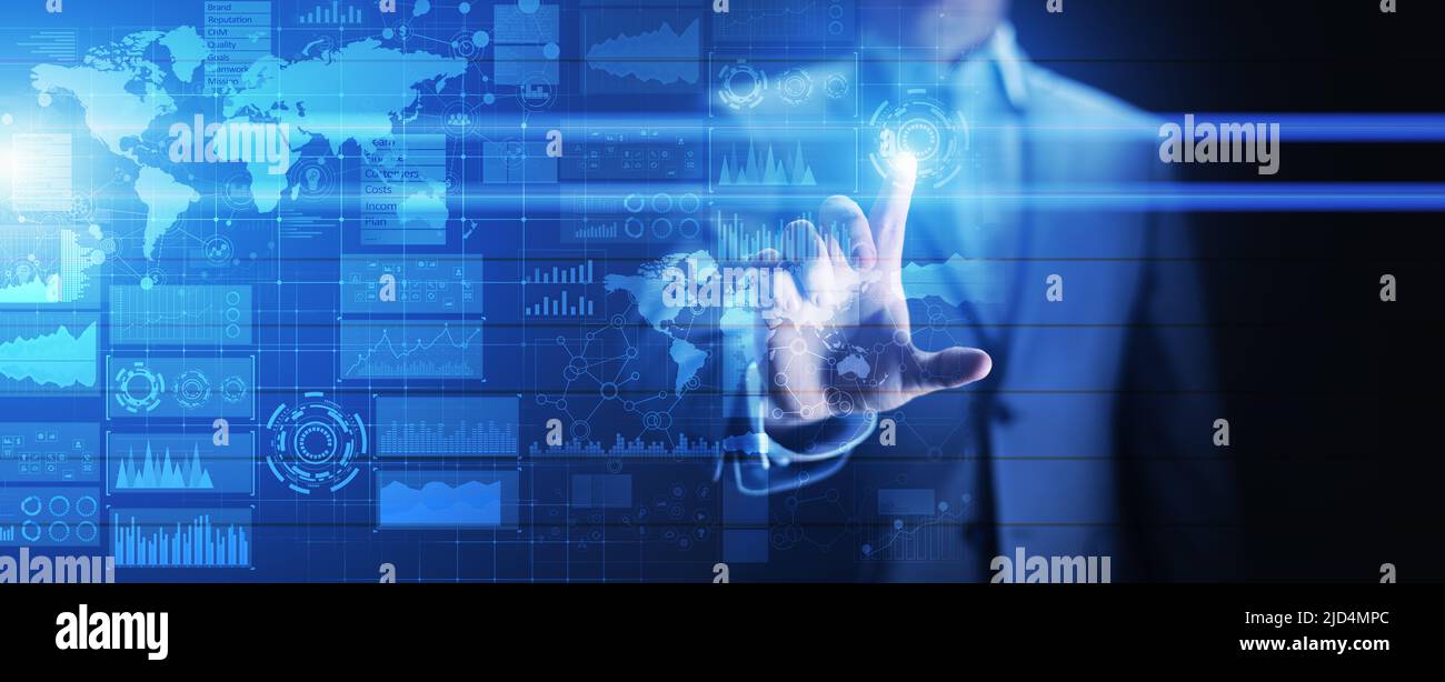 Business intelligence dashboard with graph and icons. Big data. Trading ...