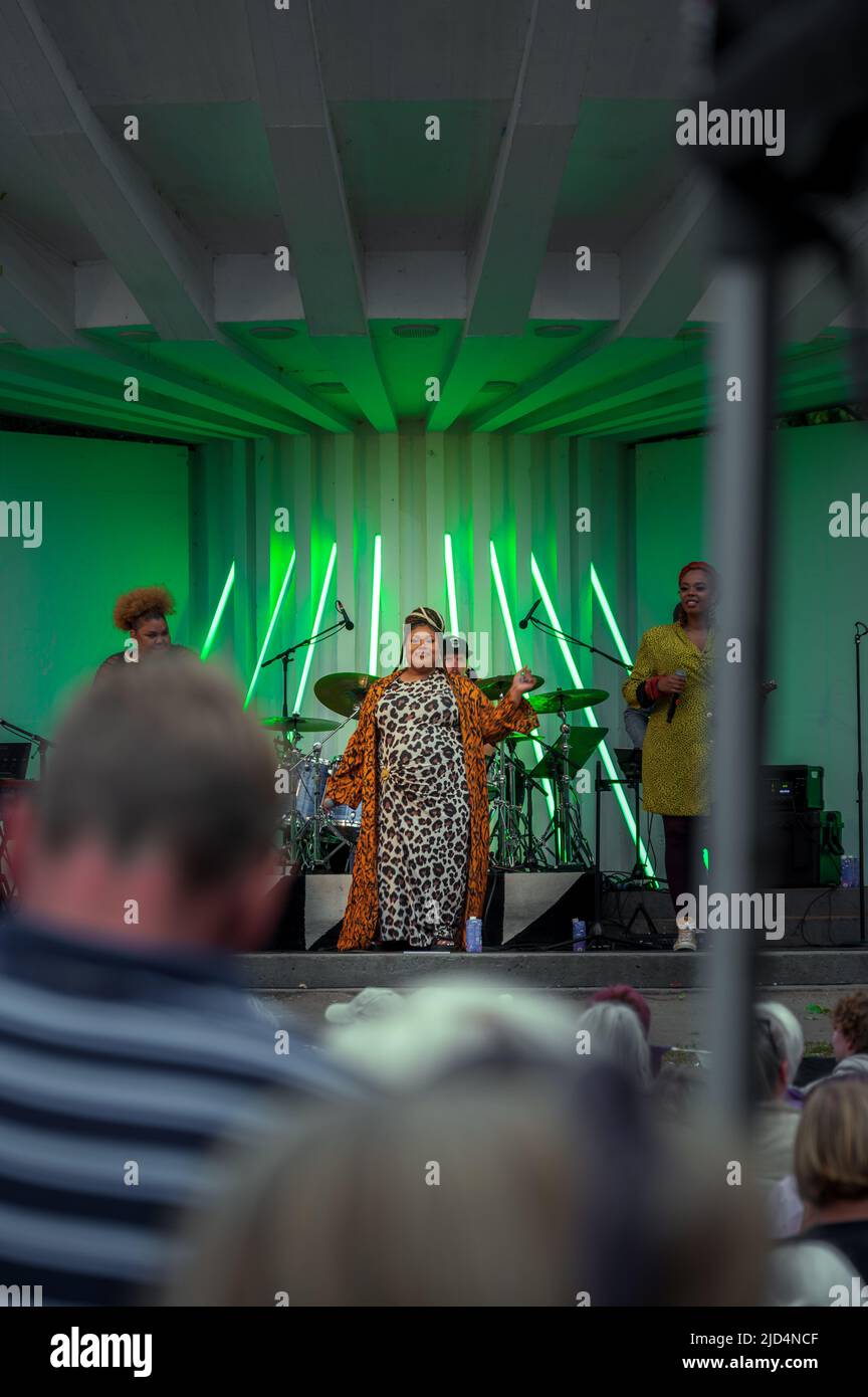 Lund, Sweden - June 17, 2022: Singer Ashley Haynes on stage with The ...