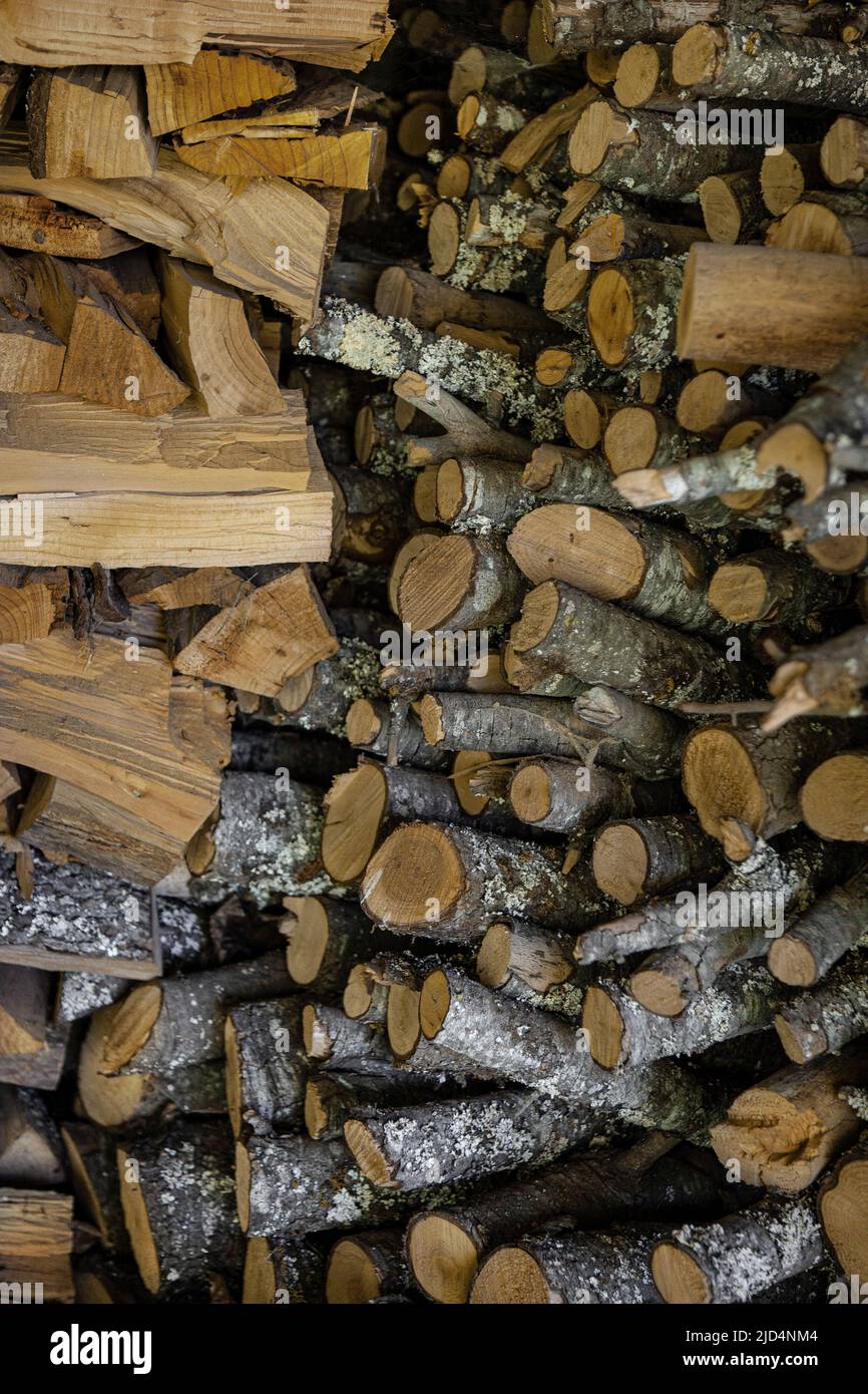 Wood logs drying in the farm shed Stock Photo - Alamy