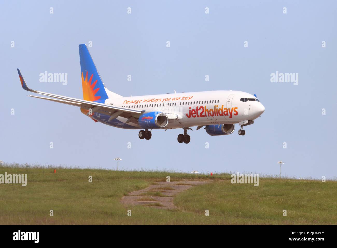 Jet2, Boeing 737, G-JZBR, landing at Stansted Airport, Essex, UK Stock ...