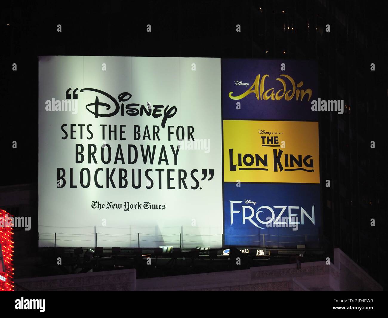 Image of a billboard with advertisement from several Broadway musicals ...