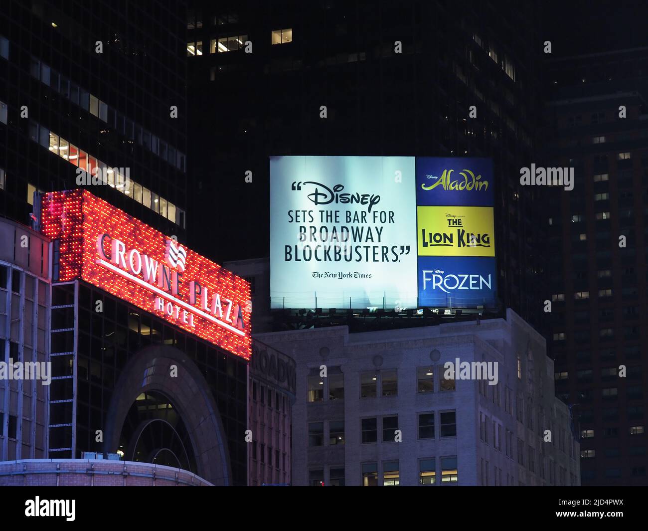Image of a billboard with advertisement from several Broadway musicals ...