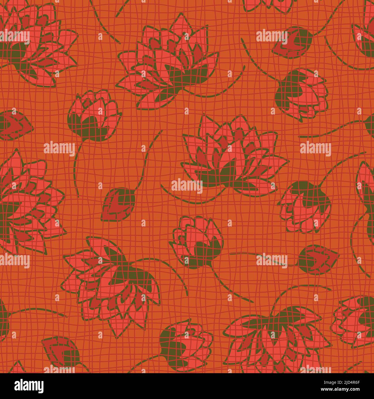 Seamless vector pattern with lotus flower on orange background ...