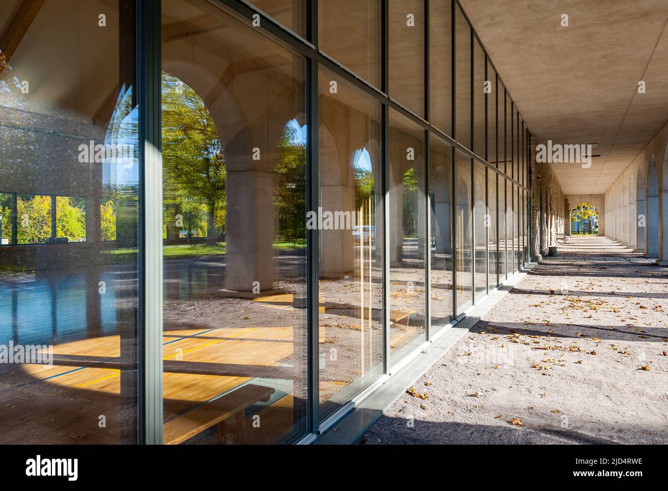 Arcade in modern style. Stables and carriage shed, ancilliary building ...