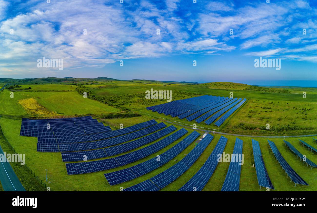 Panorama on modern eco-friendly large solar panels to generate energy ...