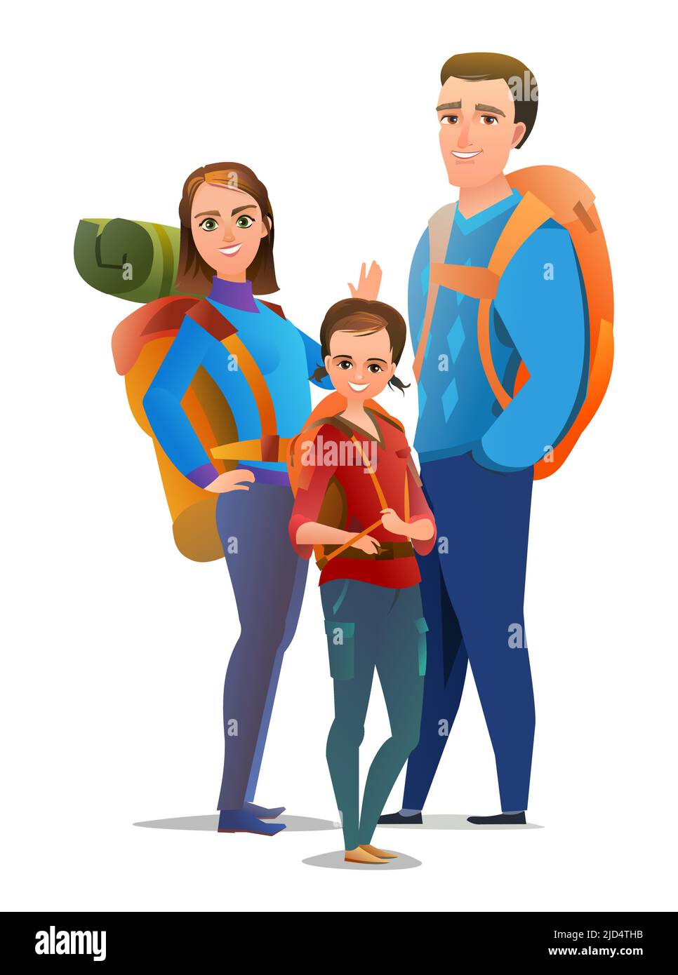 Family tourist backpacker. Backpack on his back. Cheerful person ...