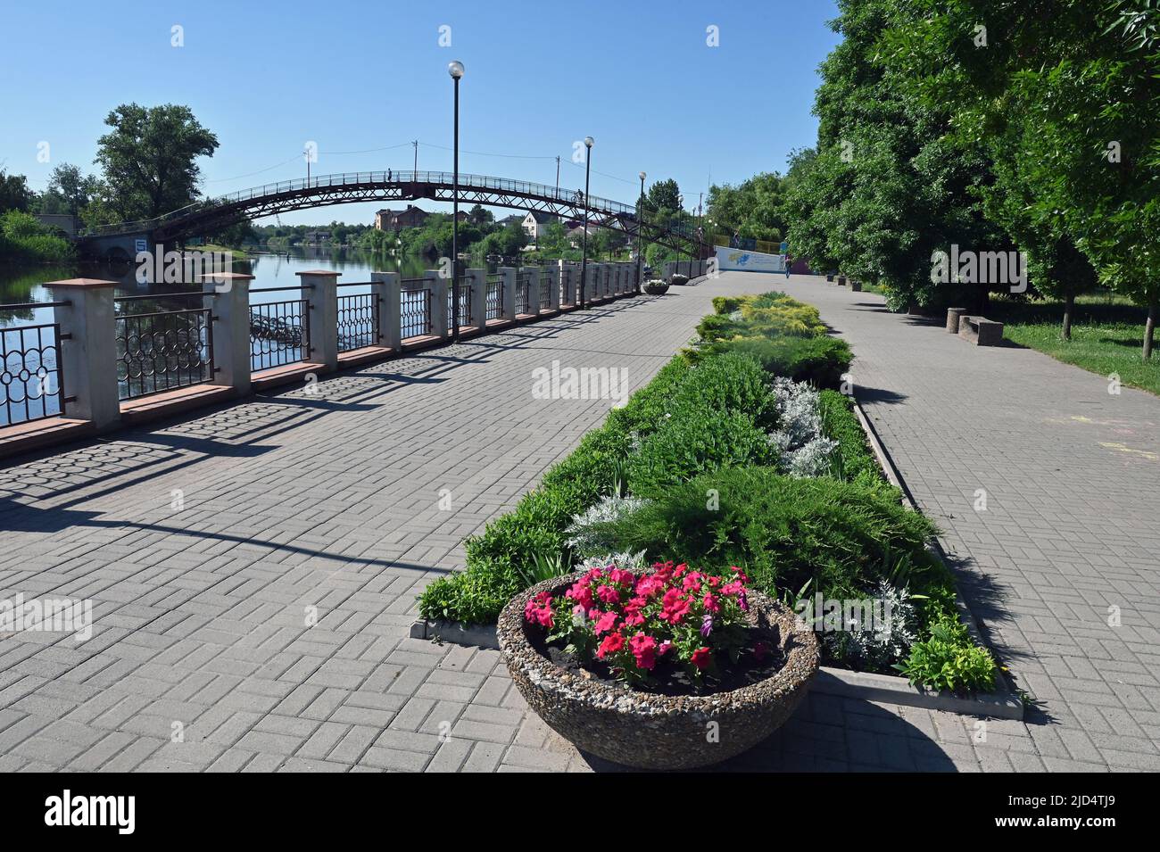 NOVOMOSKOVSK, UKRAINE - JUNE 17, 2022 - The embankment and the original ...