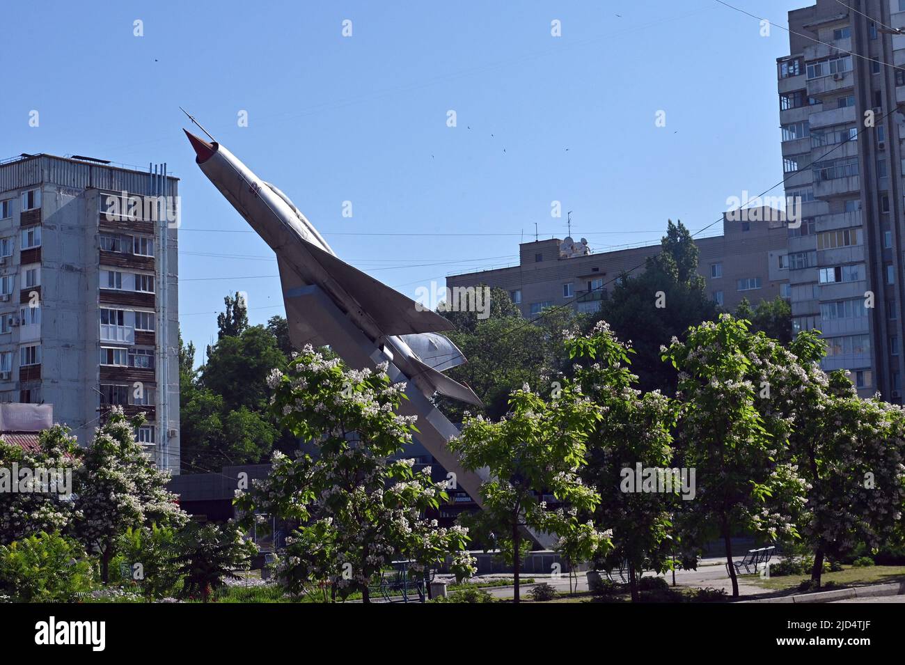 NOVOMOSKOVSK, UKRAINE - JUNE 17, 2022 - The Mikoyan-Gurevich MiG-21 ...