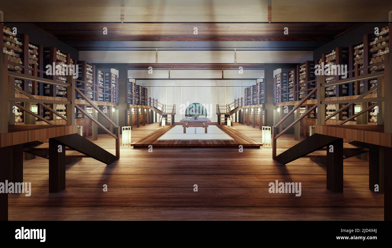 3D Rendering of an Ancient Chinese Bamboo Scroll Book Library Stock ...