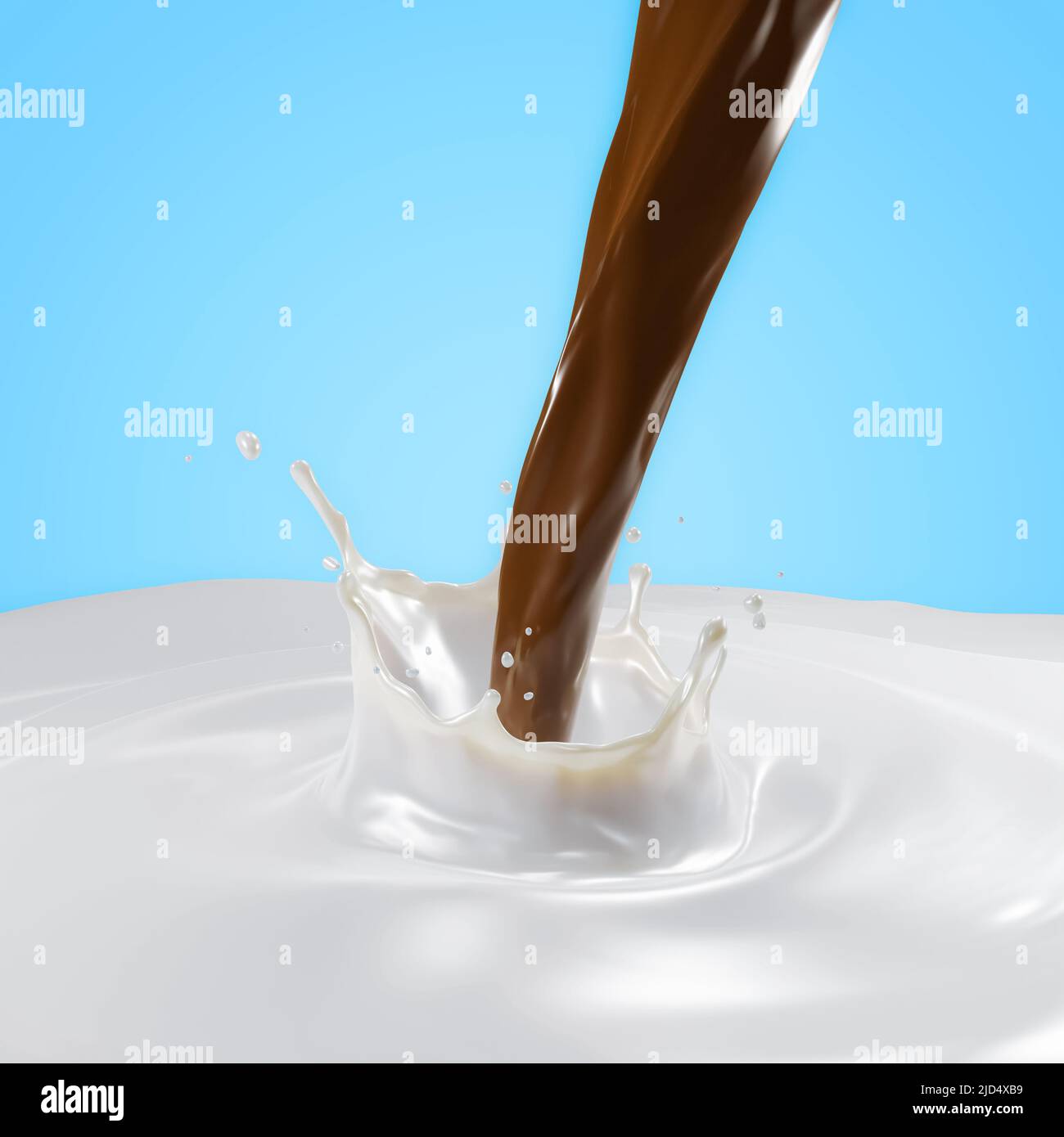 3D Rendering of Isolated Liquid Chocolate Splash with Pouring Liquid ...