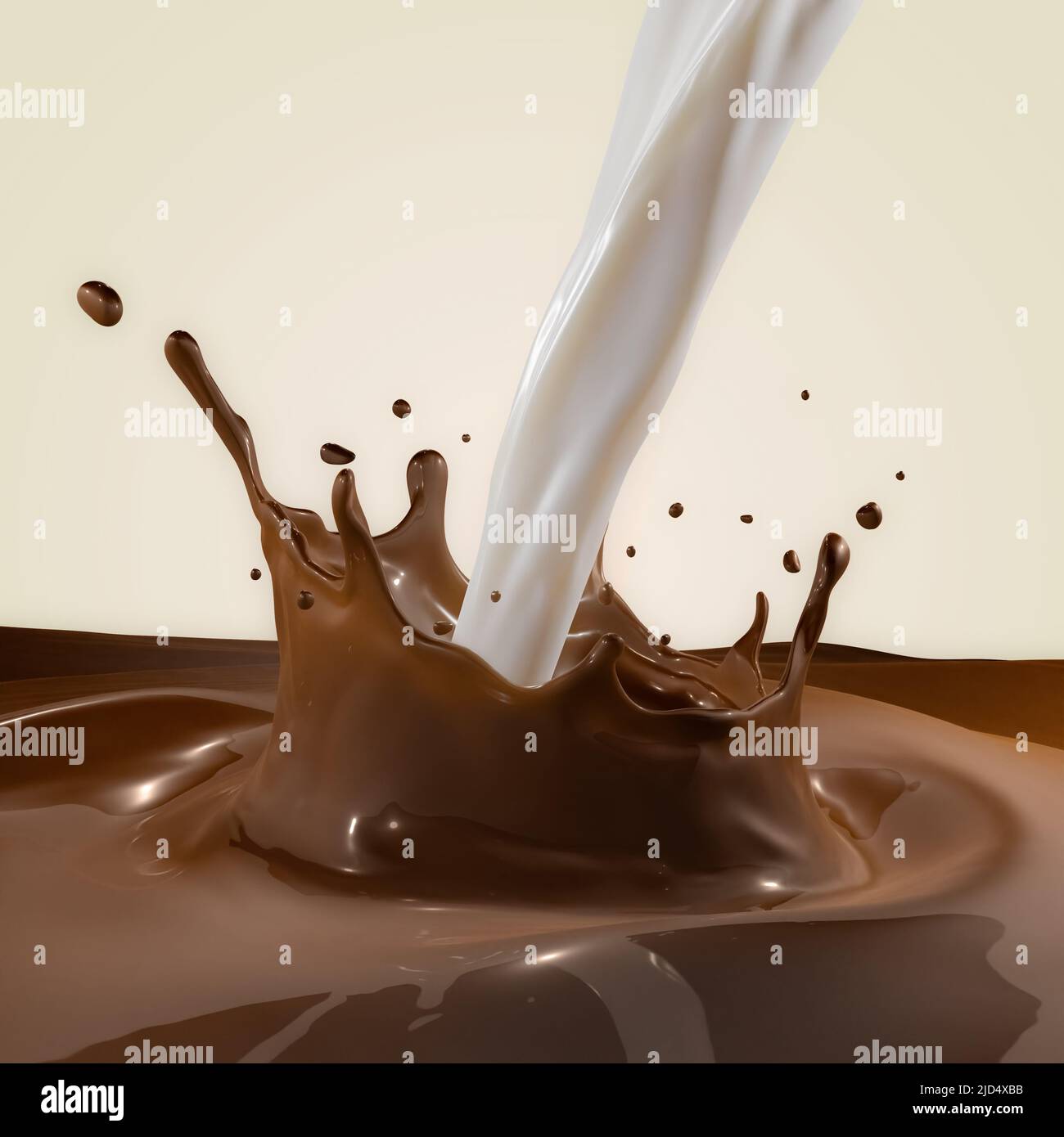3D Rendering of Isolated Liquid Chocolate Splash with Pouring Milk ...