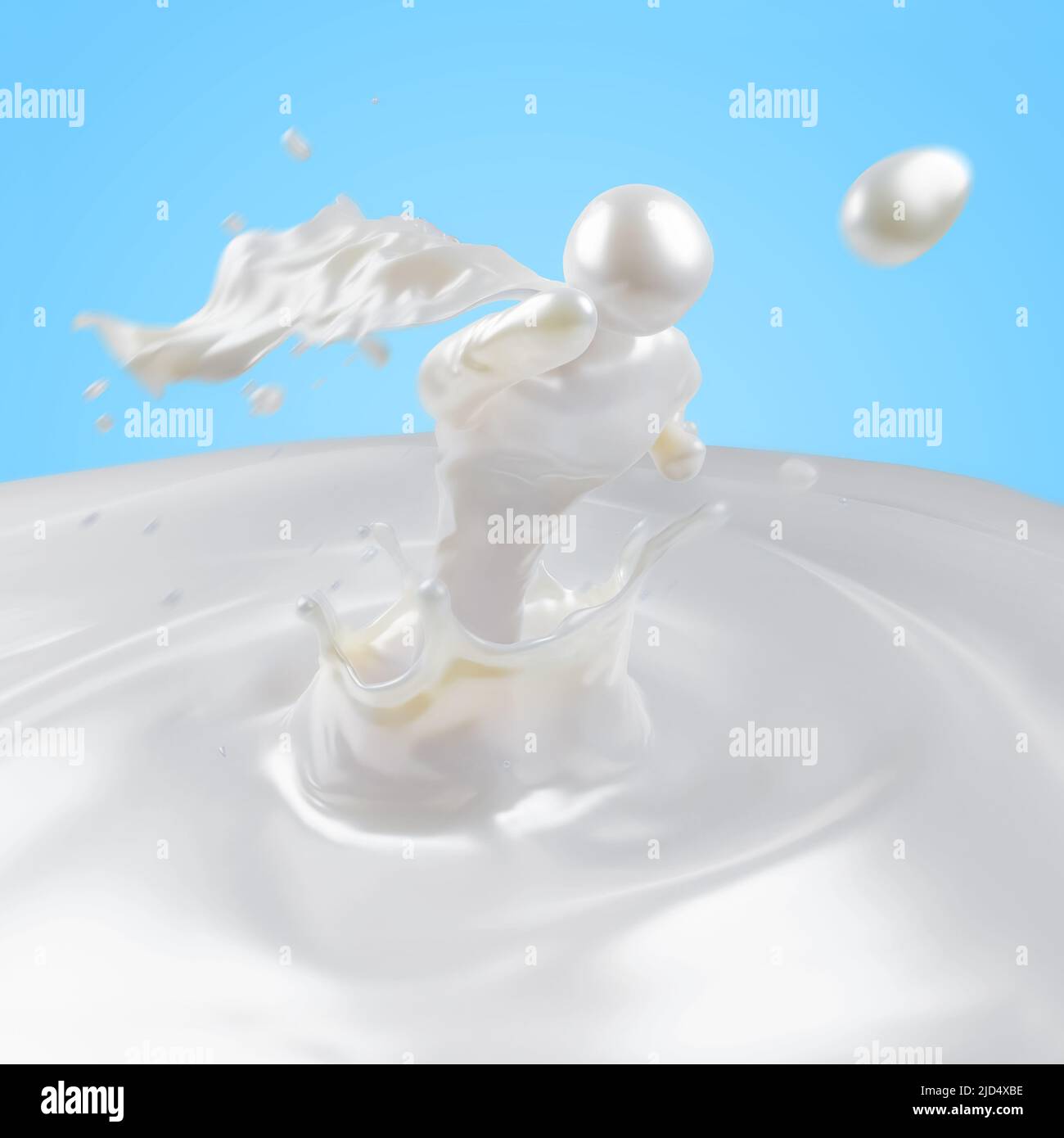 3D Rendering of an abstract Super Milk Character Flies out of a Milk ...