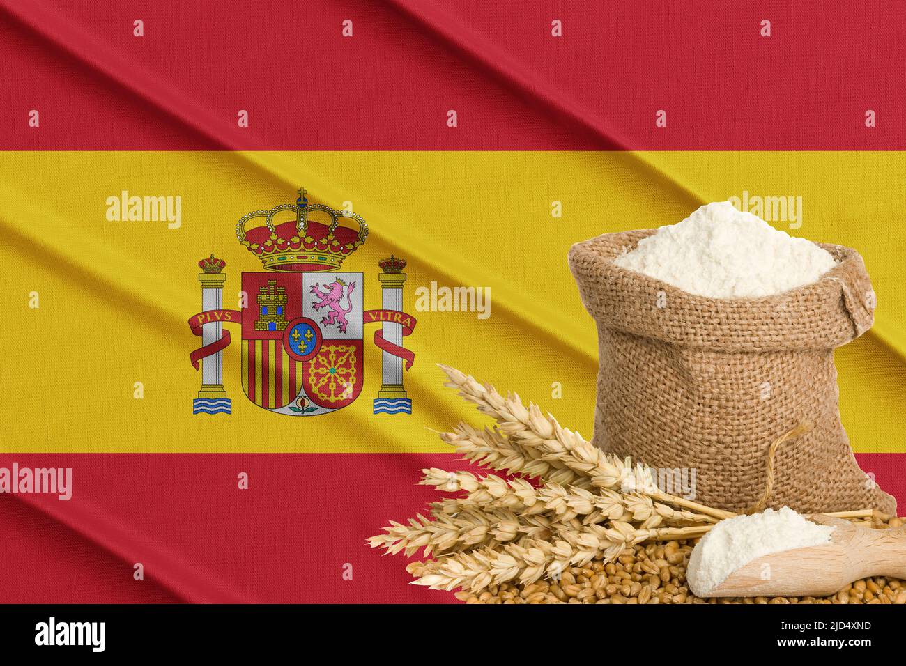 Spain grain crisis, Concept global hunger crisis, On background Flag ...
