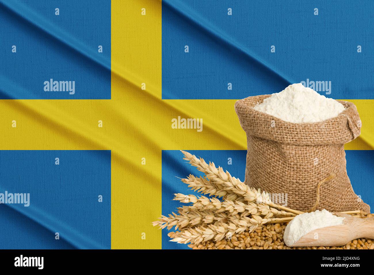 Sweden grain crisis, Concept global hunger crisis, On background Flag ...