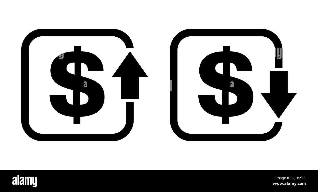 Set of cost symbol dollar increase and decrease icon. Money vector ...