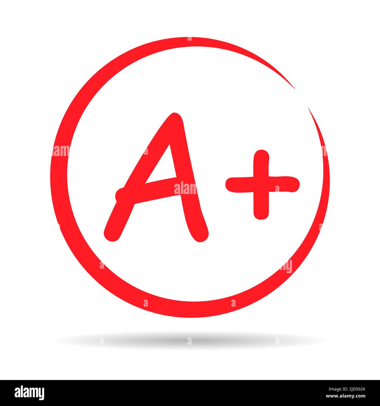 Grade result A plus with shadow. Hand drawn icon in red color. Test ...
