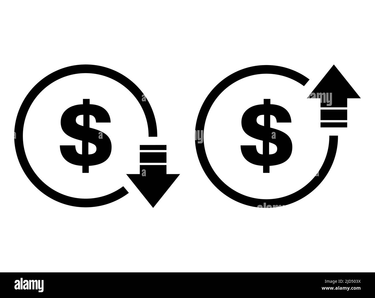 Set of cost symbol dollar increase and decrease icon. Money vector ...
