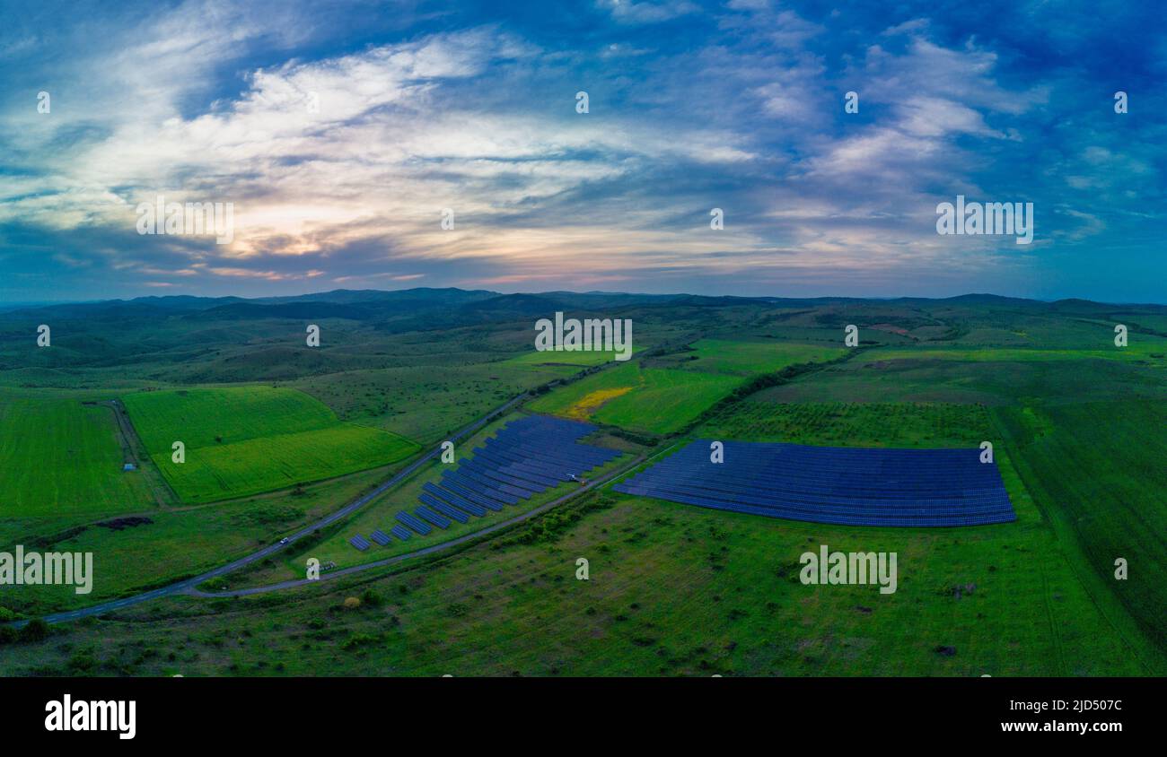 Panorama on modern eco-friendly large solar panels to generate energy ...