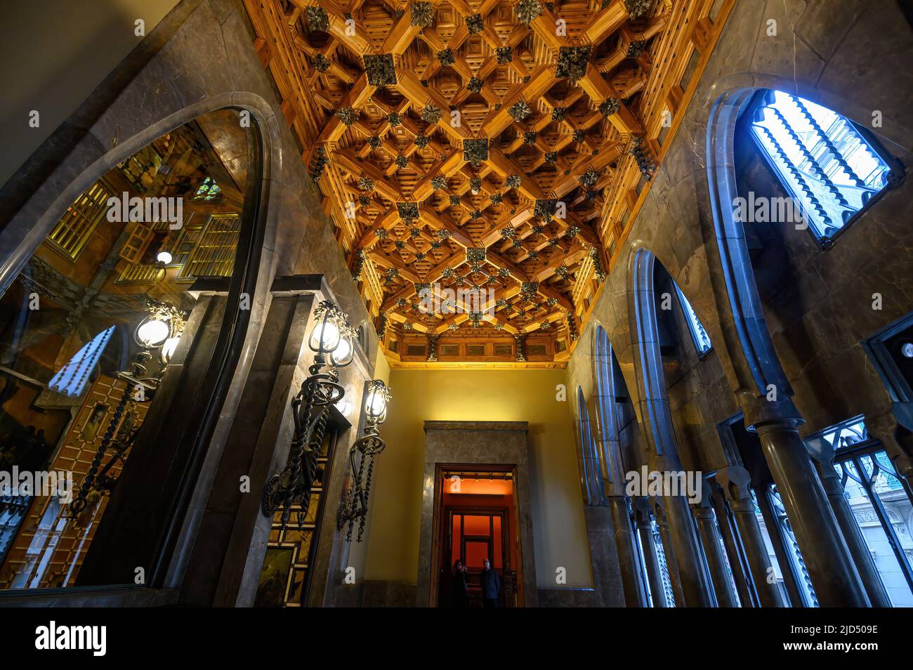 Barcelona, Spain. Interior of The Palau Guell or palace. A mansion ...