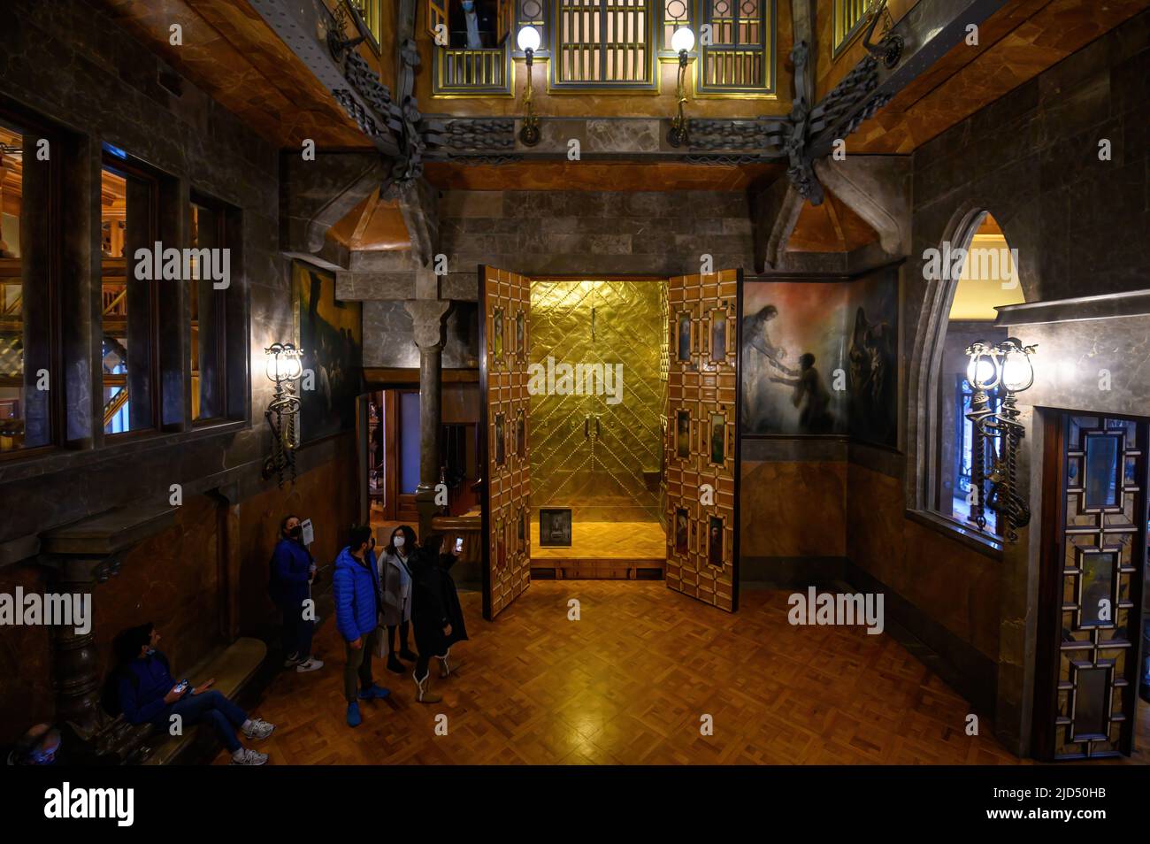 Barcelona, Spain. Interior of The Palau Guell or palace. A mansion ...